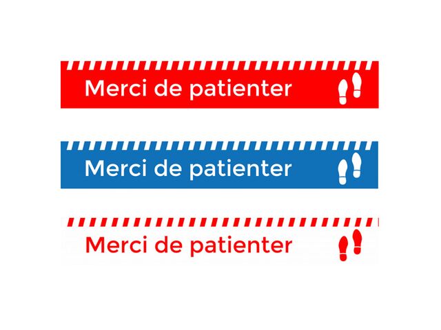 Bande Signalétique Vinyle 15x100 "Merci de Patienter + Pas" Texte Rouge ...