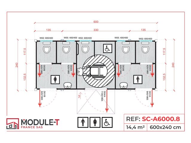 NEUF | Sanitarie Conteneur | 20ft | WC Hommes, Femmes et PMR | Bungalow ...