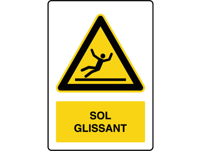 Panneau de danger vertical sol glissant | Contact VIRAGES