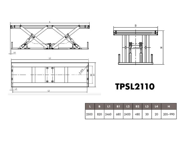 Table élévatrice electrique 1000MM 2000KG 230V longueur 2500mm MW Tools ...
